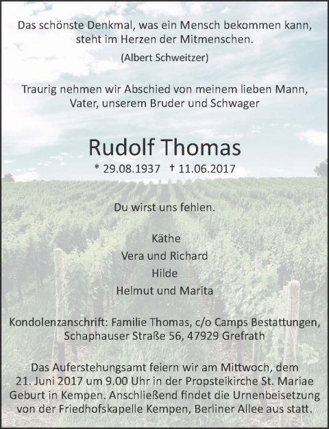 Rudolf Thomas | Bestattungshaus Camps